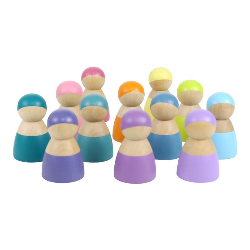 12 Pcs Wooden Peg Dolls in Pastel/Macaron Colors – Nature Kids Co.