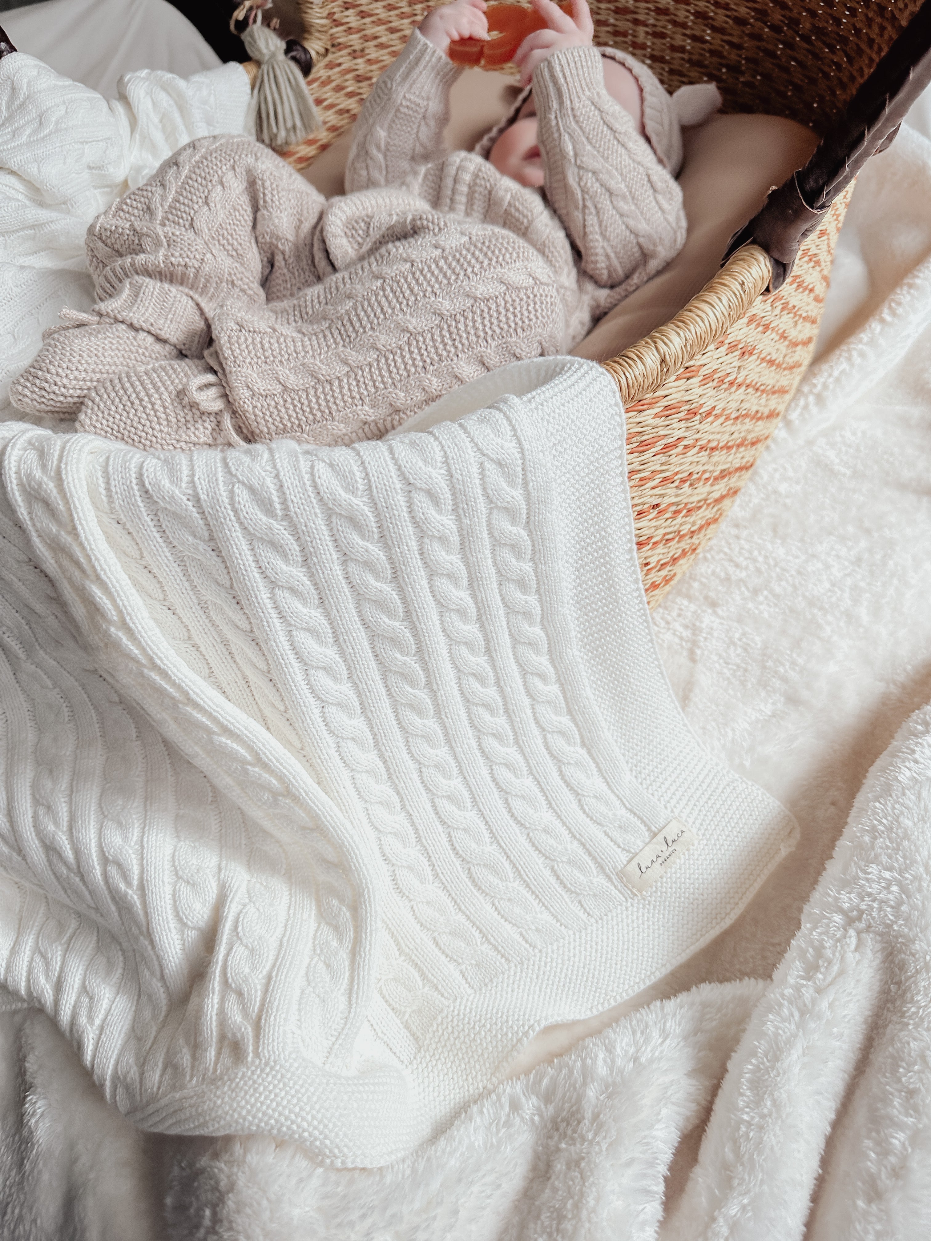 Luna + Luca Organic Cotton Cable Knit Gender-Neutral Baby Receiving Bl ...