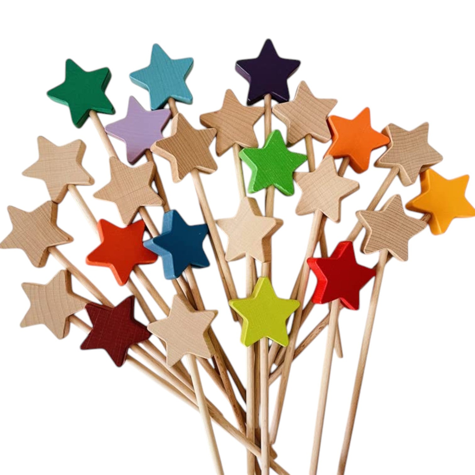 12 PCS Wooden Star Wand Set in Rainbow and Natural Colors – Nature Kids Co.