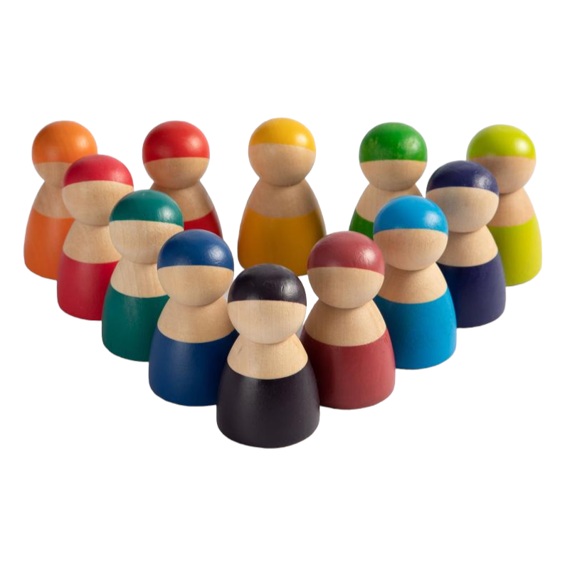 12 Pcs Rainbow Wooden Peg Dolls in Primary Colors – Nature Kids Co.